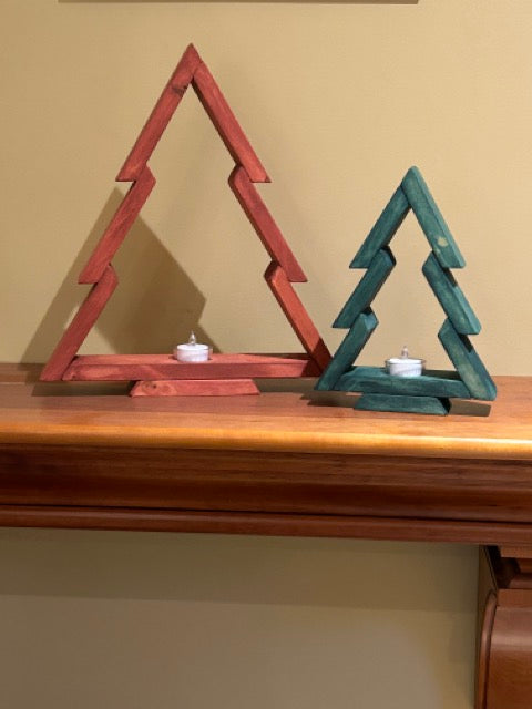 Rustic Christmas Tree Set - Red & Green – The Creative Den Woodworking ...